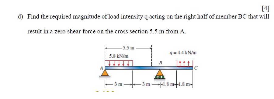 Solved d) Find the required magnitude of load intensity q | Chegg.com
