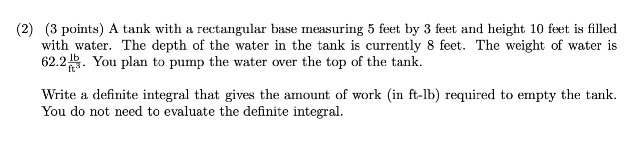 Solved 2) (3 points) A tank with a rectangular base | Chegg.com