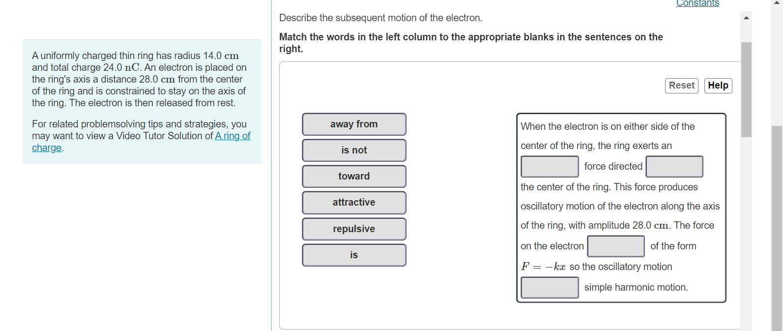 Solved Describe the subsequent motion of the electron. Match | Chegg.com
