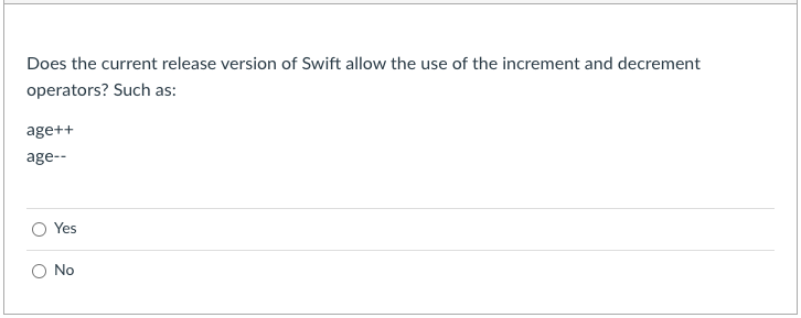 Solved Does the current release version of Swift allow the | Chegg.com