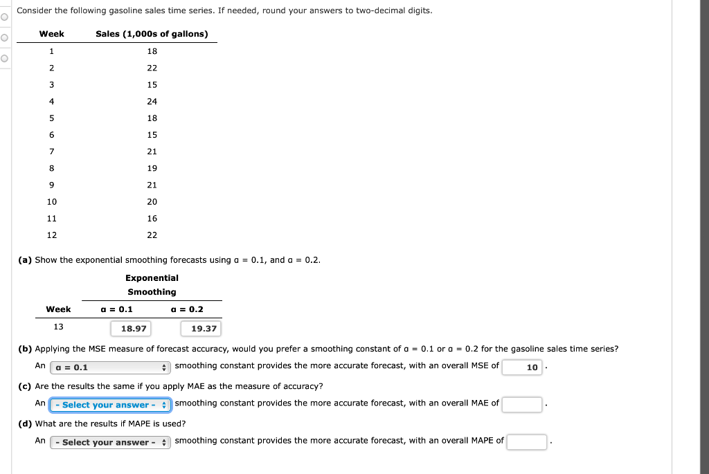 Solved (a) Show the exponential smoothing forecasts using | Chegg.com