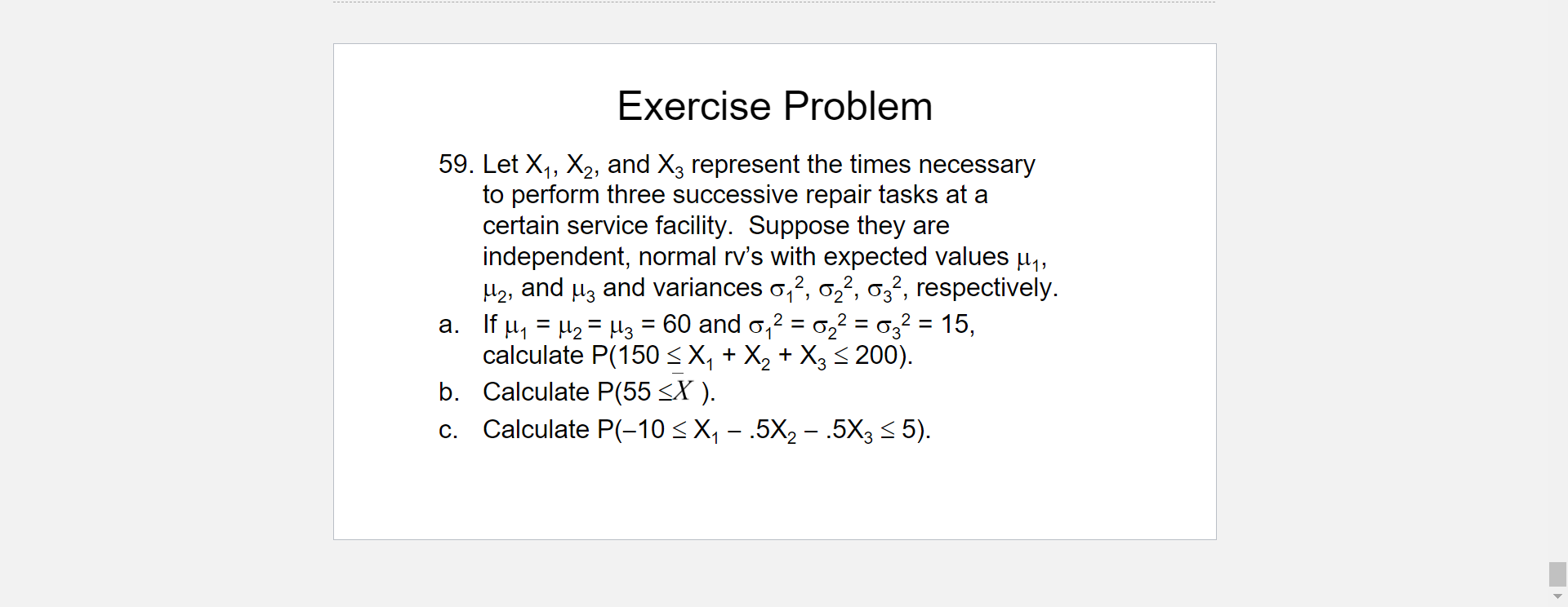 Solved Exercise Problem 59. Let X1,X2, and X3 represent the | Chegg.com