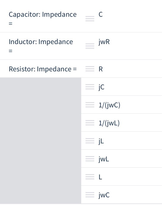 Solved Capacitor: ImpedanceC Inductor: Impedance jwR | Chegg.com