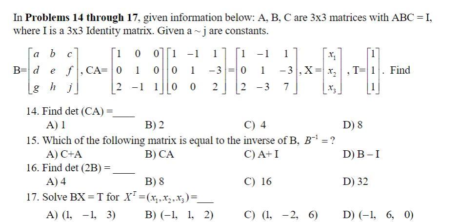 Solved In Problems 14 through 17, given information below: | Chegg.com