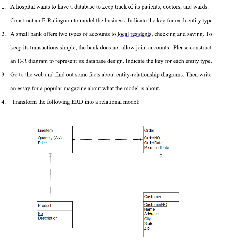 Solved 1. A hospital wants to have a database to keep track | Chegg.com