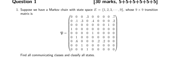Solved 1. Suppose we have a Markov chain with state space | Chegg.com