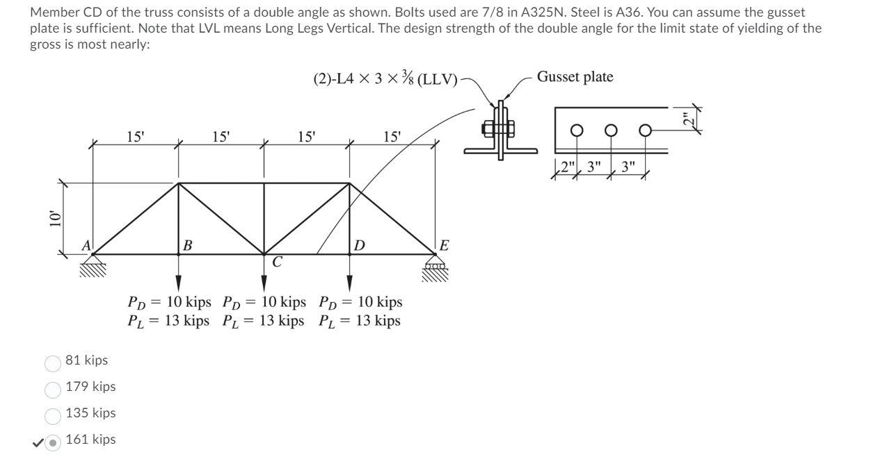 Solved Member CD of the truss consists of a double angle as | Chegg.com
