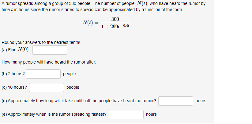 Solved A rumor spreads among a group of 300 people. The | Chegg.com