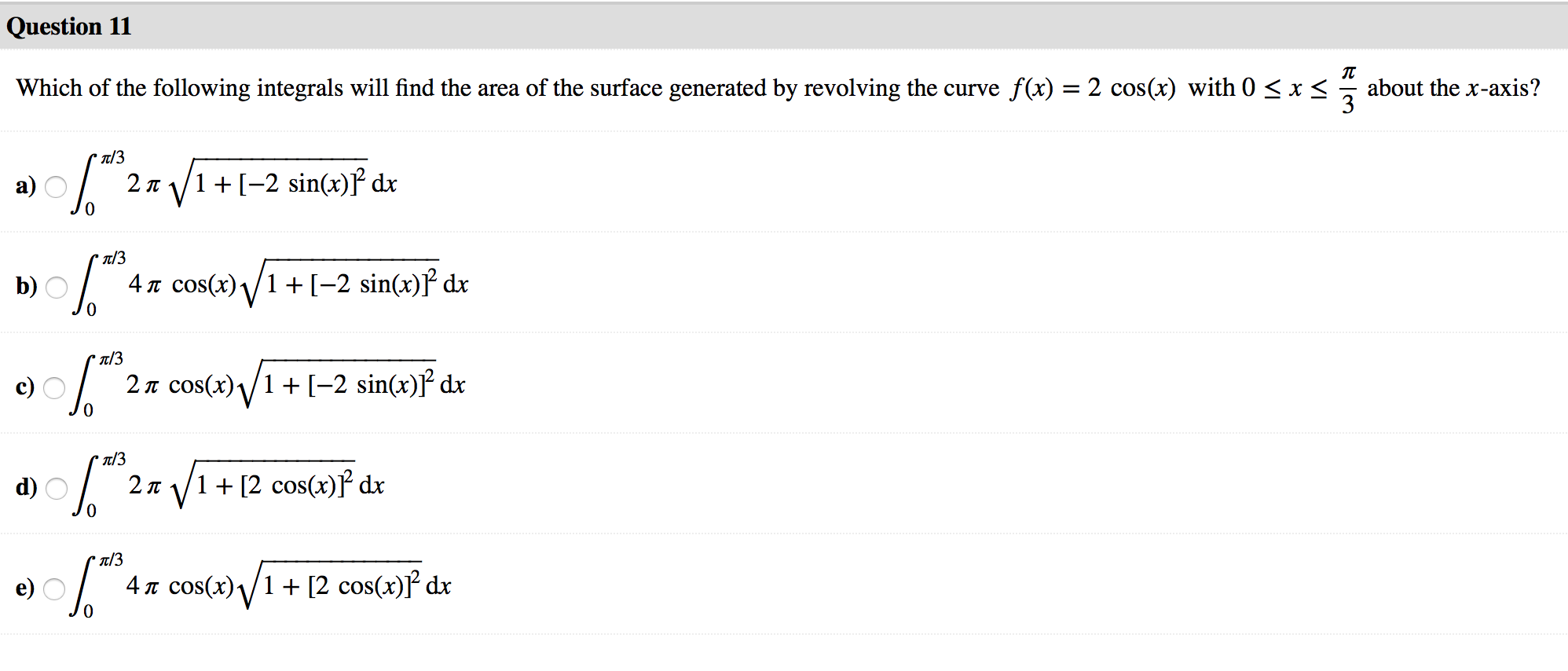 Solved Question 11 Which of the following integrals will | Chegg.com
