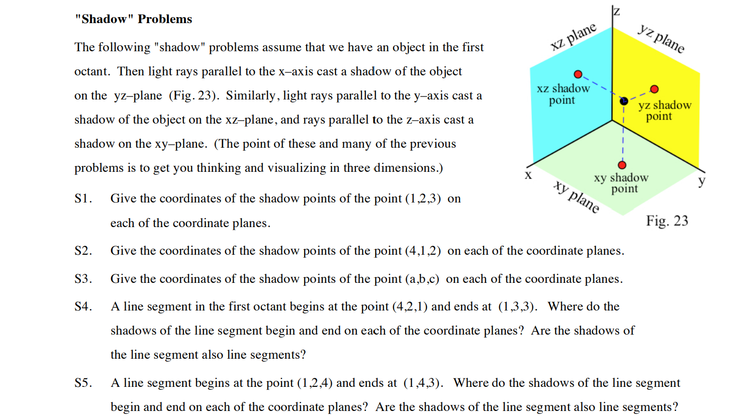 Solved "Shadow" Problems 1 yz plane xz planek xz shadow | Chegg.com