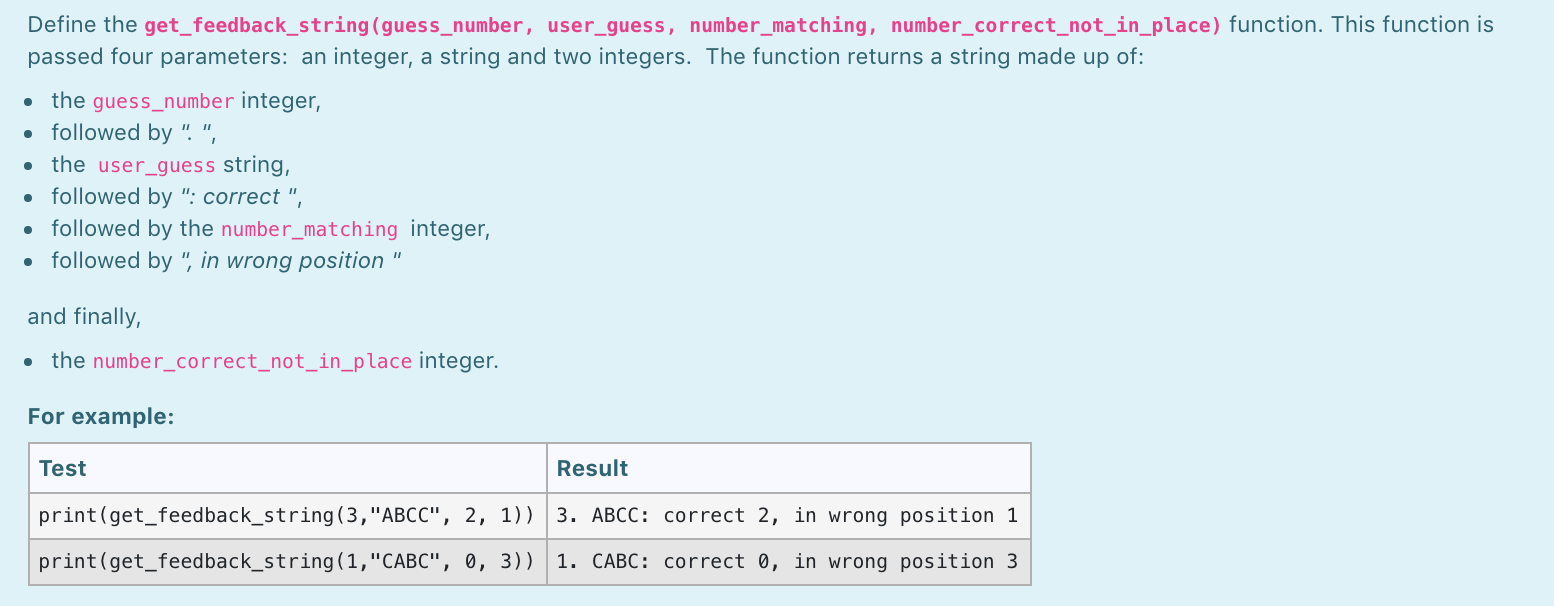 Solved . Define the get_feedback_string(guess_number, | Chegg.com
