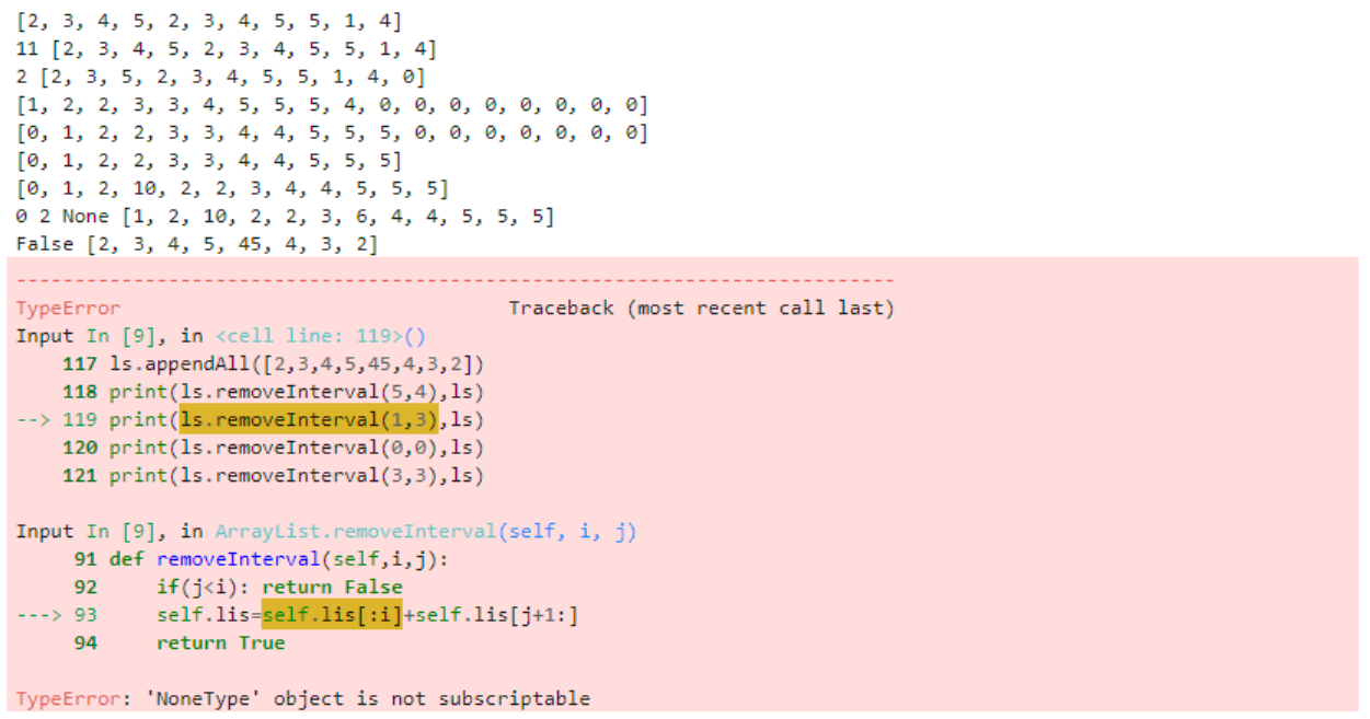 Solved print(1s. removeInterval (3,3),15)TypeError: | Chegg.com