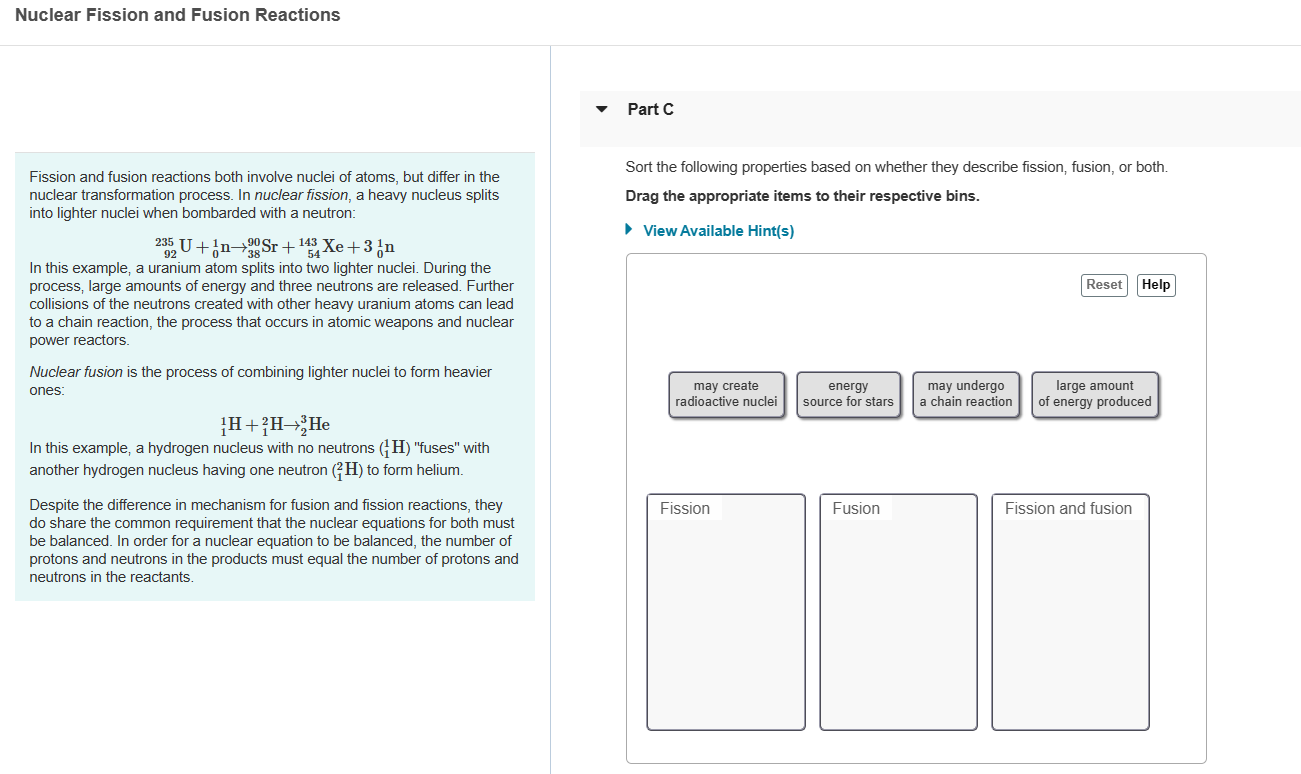Solved Nuclear Fission and Fusion Reactions Fission and | Chegg.com
