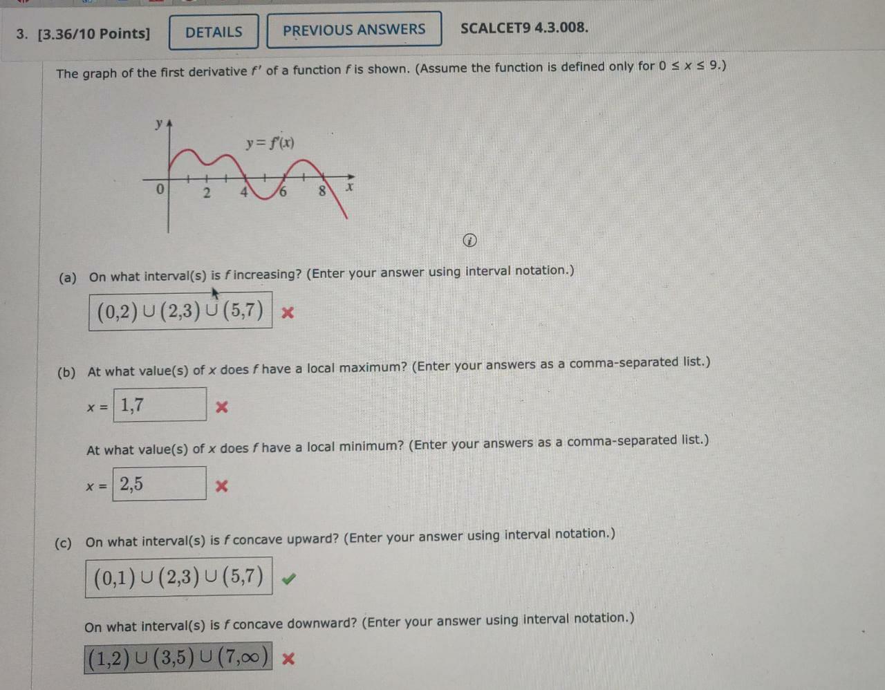 Solved 3. [3.36/10 Points) DETAILS PREVIOUS ANSWERS SCALCET9 | Chegg.com