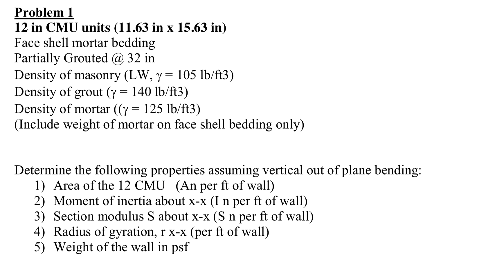 Problem 1 12 in CMU units (11.63 in x 15.63 in) Face | Chegg.com