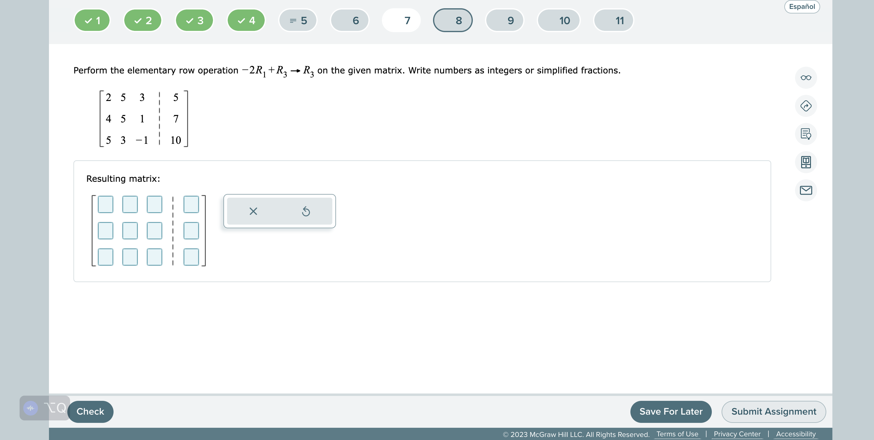 Solved Perform the elementary row operation −2R1+R3→R3 on | Chegg.com