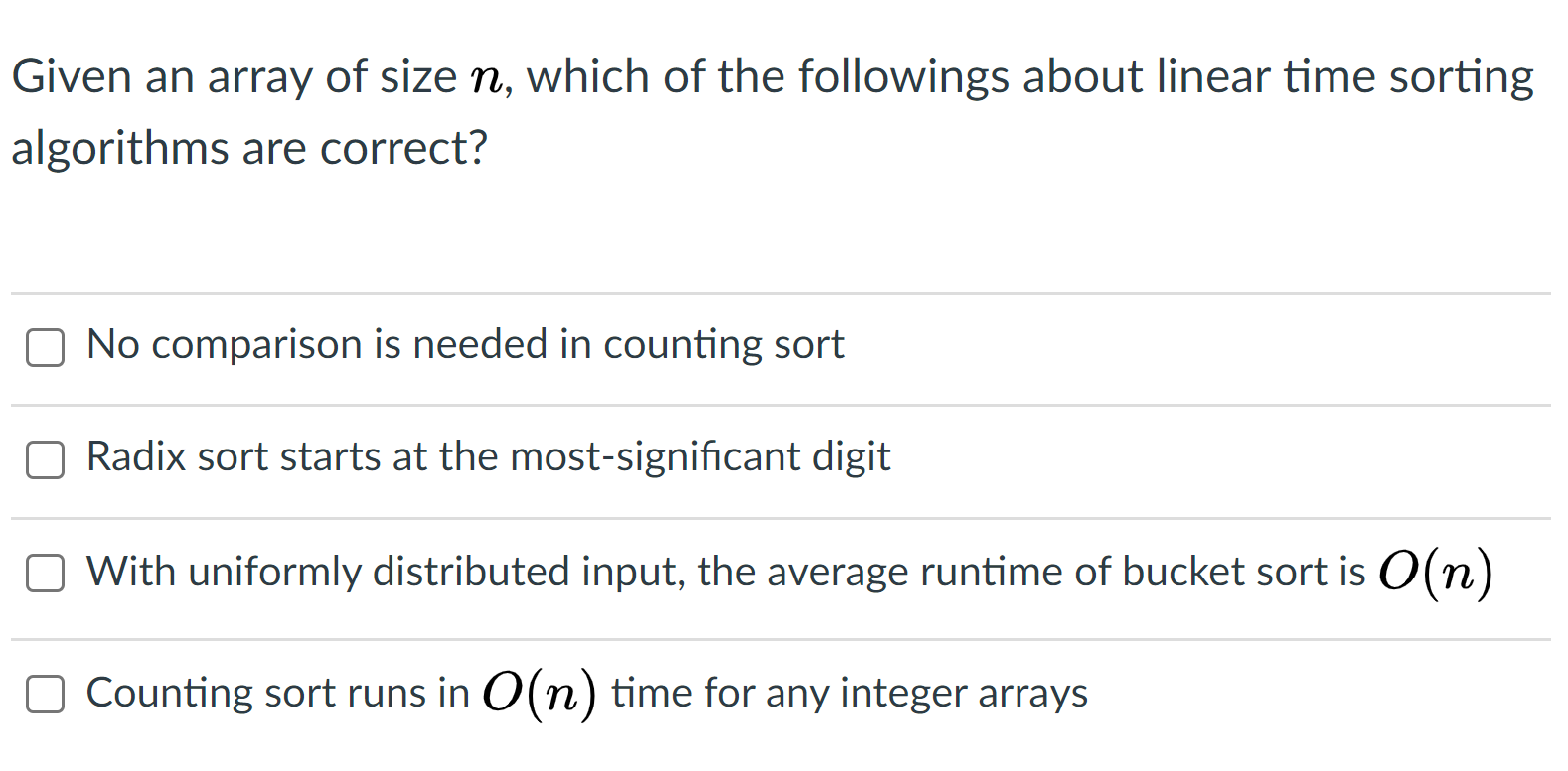 Solved Given an array of size n, which of the followings | Chegg.com
