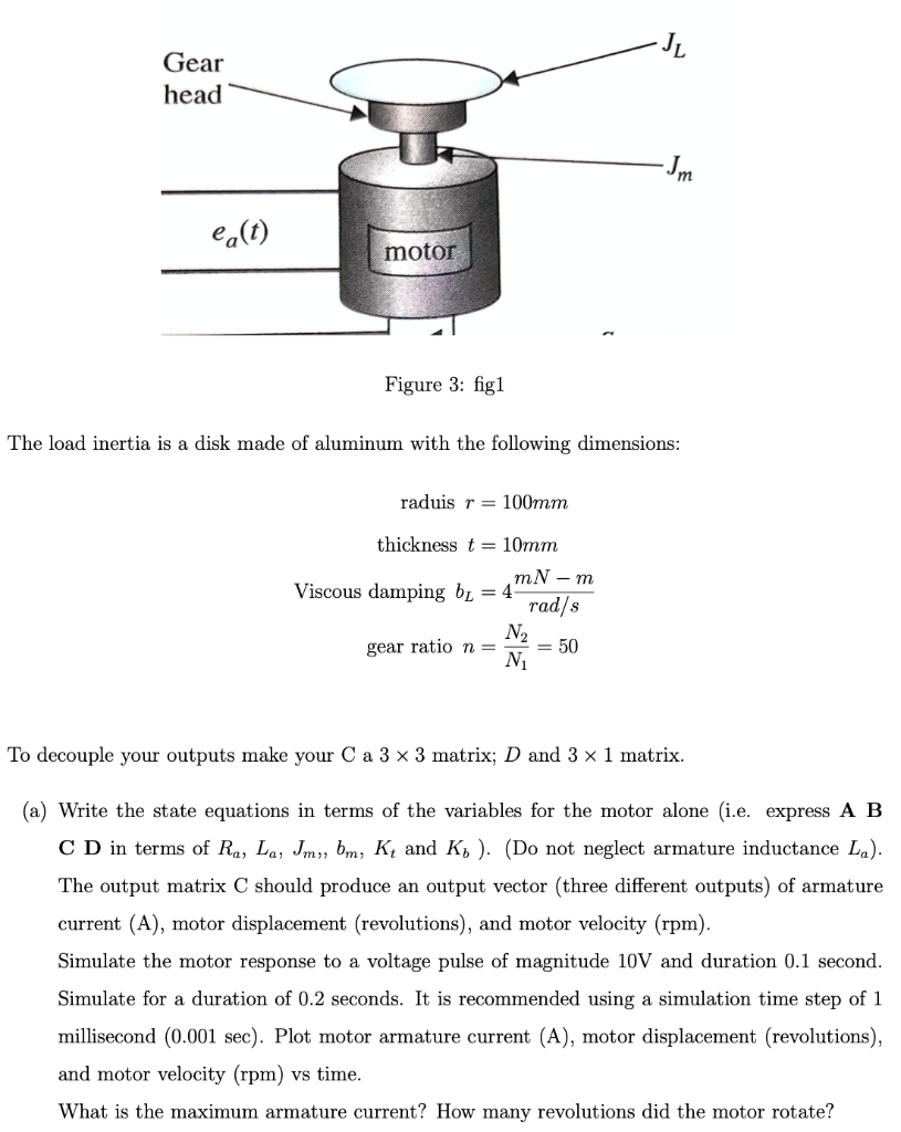 Given the DC servomotor and load shown in the figure | Chegg.com