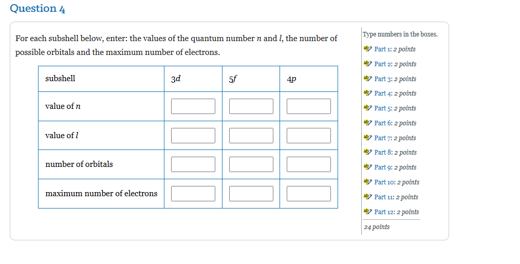Solved Question 4 Type numbers in the boxes. For each | Chegg.com