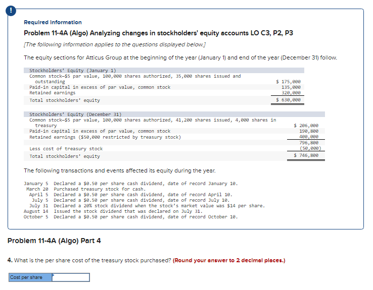 Solved Required Information Problem 11-4A (Algo) Analyzing | Chegg.com