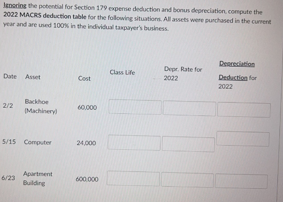 Solved Ignoring the potential for Section 179 expense | Chegg.com