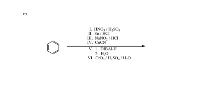 Solved m. I. HNO,/H2SO4 Sn /HCI 111. NaNO, / HCl IV. CuCN V. | Chegg.com