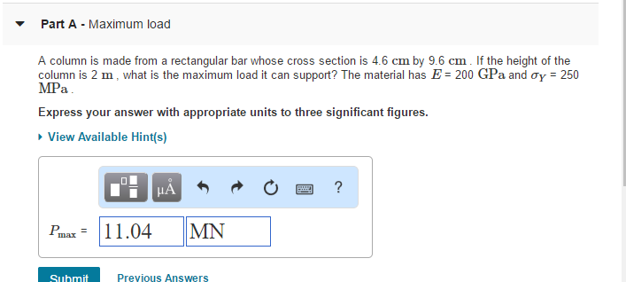 Solved Part A -Maximum load A column is made from a | Chegg.com