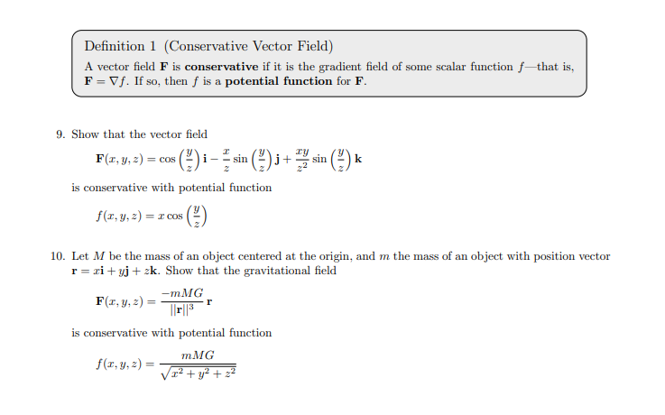 Solved Definition 1 (Conservative Vector Field) A vector | Chegg.com