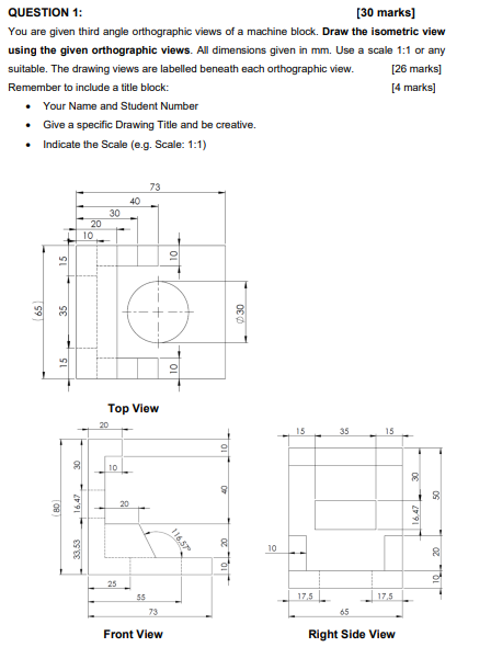 Solved QUESTION 1: [30 marks] You are given third angle | Chegg.com