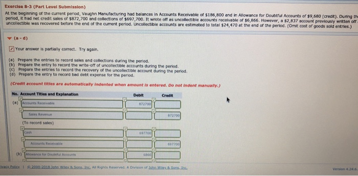 Solved Exercise 8-3 (Part Level Submission) At the beginning | Chegg.com
