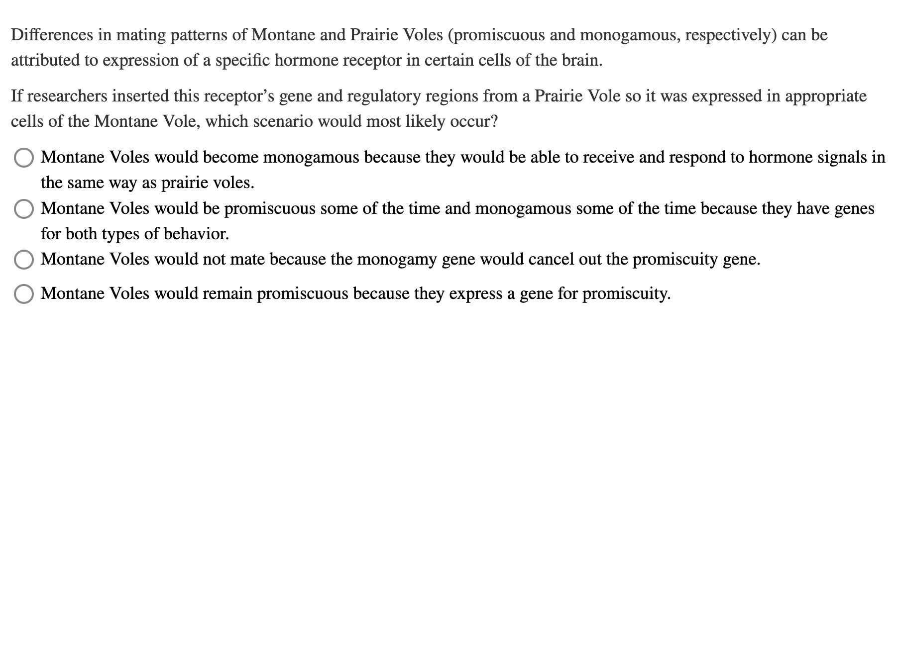 Solved Differences in mating patterns of Montane and Prairie | Chegg.com