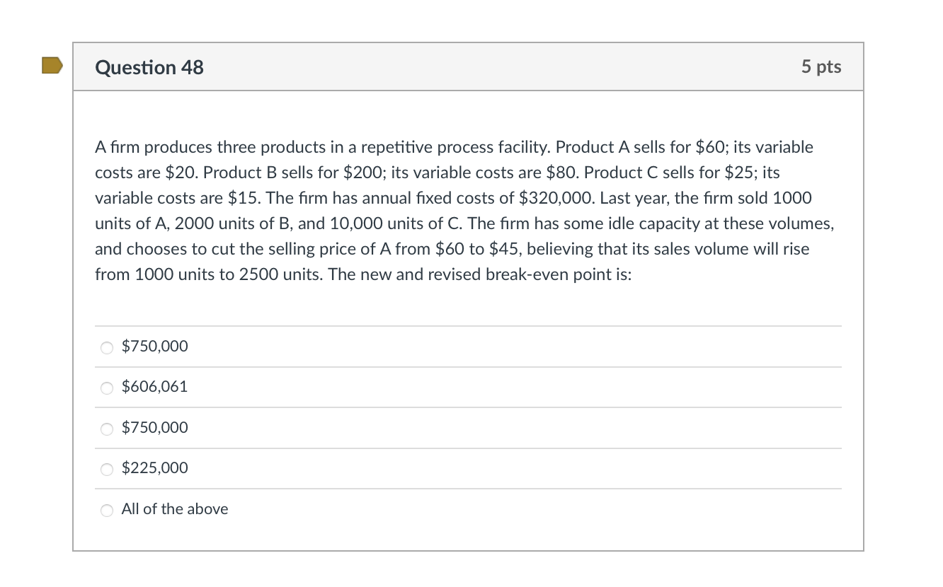 Solved A firm produces three products in a repetitive | Chegg.com