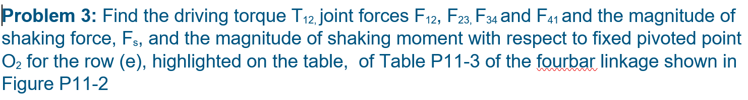 Problem 3: Find the driving torque T12, joint forces | Chegg.com