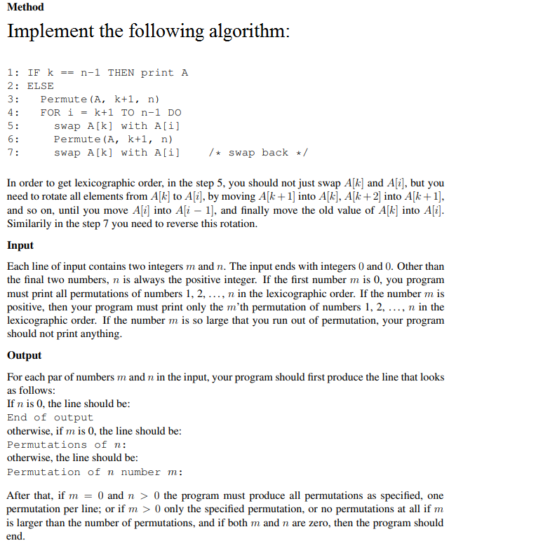 Solved Write this program in C Ordered Permutations the | Chegg.com