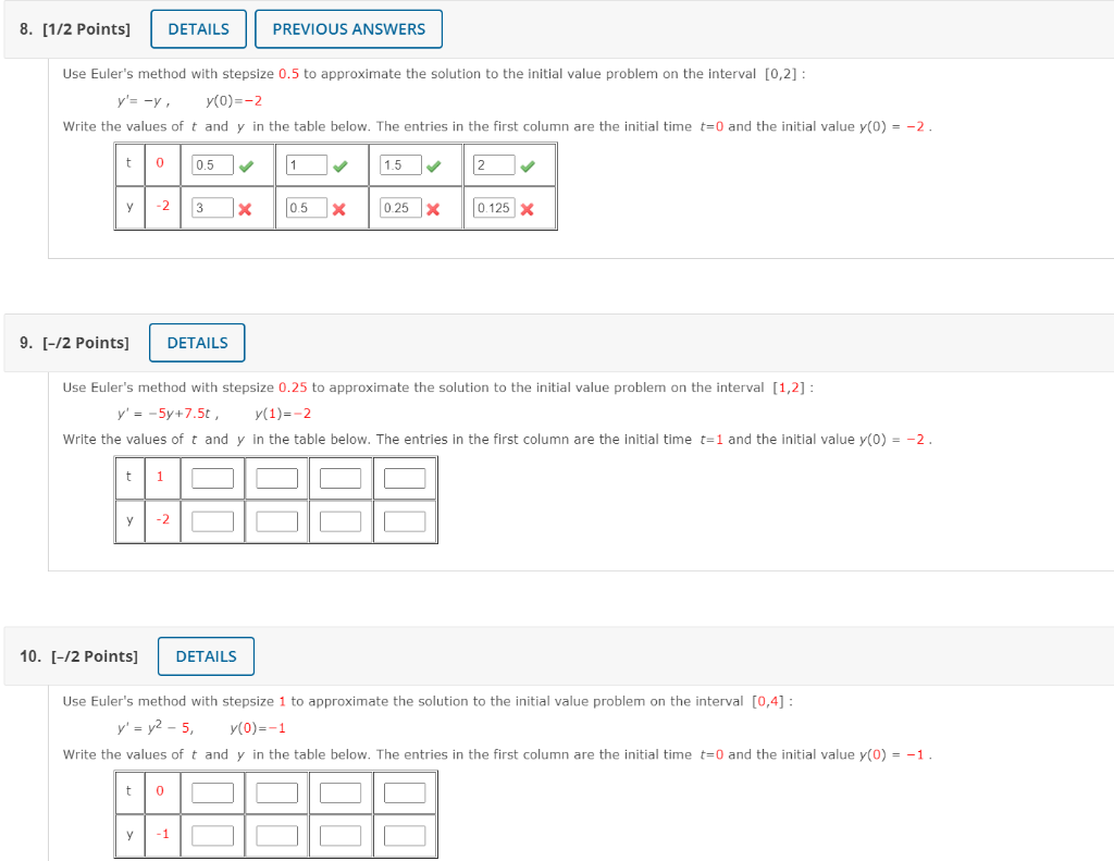 Solved 8. [1/2 Points] DETAILS PREVIOUS ANSWERS Use Euler's | Chegg.com