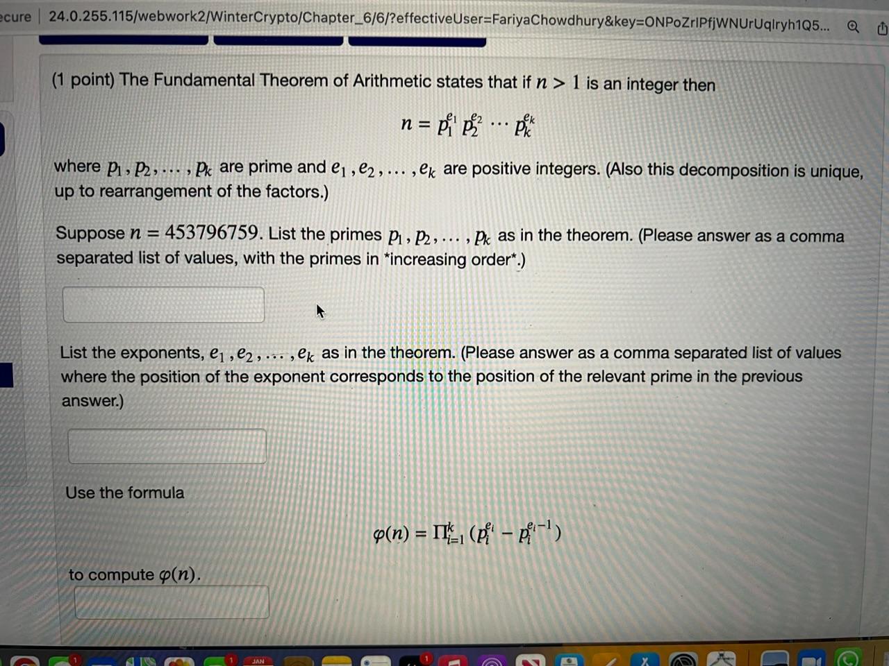 Solved 1 Point The Fundamental Theorem Of Arithmetic 