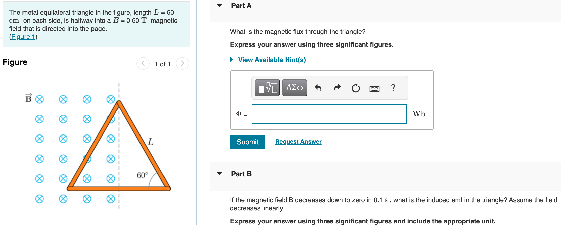 Solved The metal equilateral triangle in the figure, length | Chegg.com