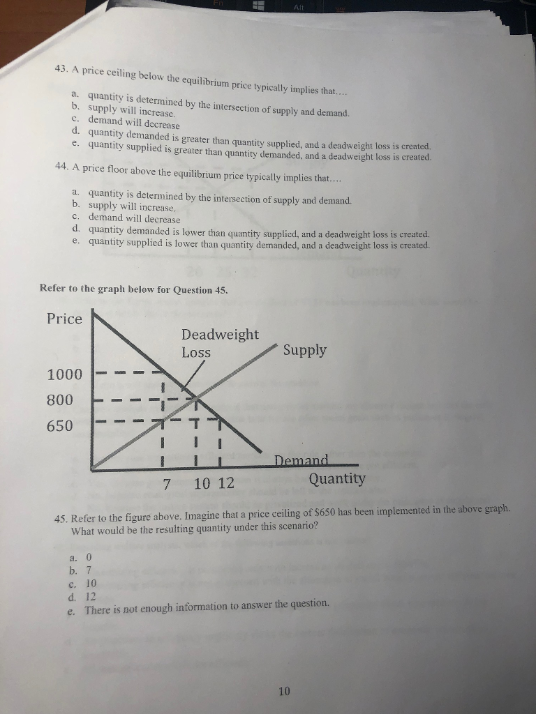 Solved Al 43. A price ceiling below the equilibrium price | Chegg.com
