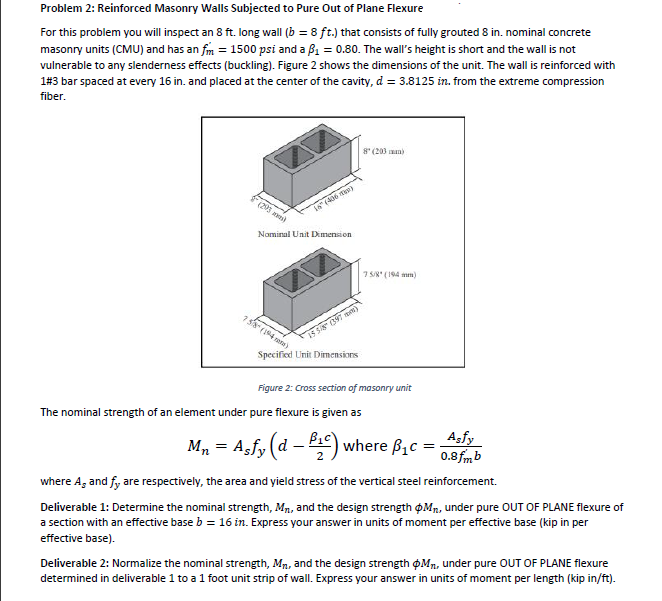 Solved Problem 2: Reinforced Masonry Walls Subjected to Pure | Chegg.com
