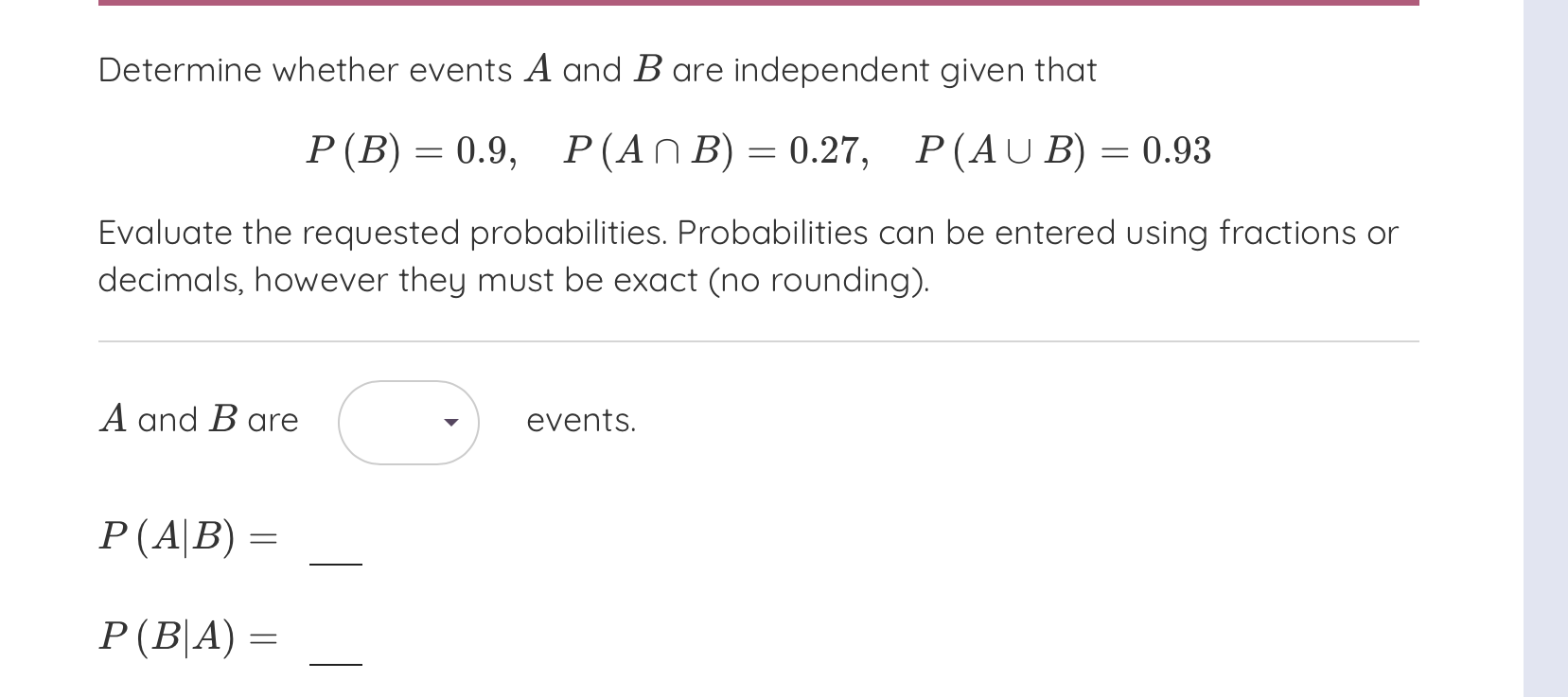 Solved Determine whether events \\( A \\) and \\( B \\) are | Chegg.com
