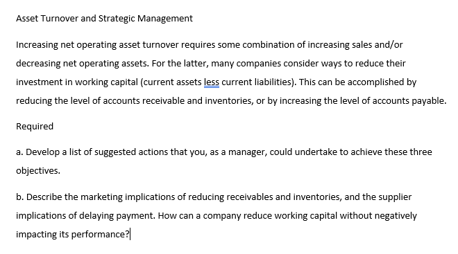 Solved Asset Turnover and Strategic Management Increasing | Chegg.com