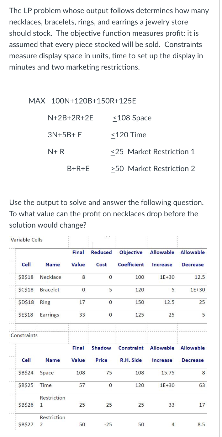Solved The LP problem whose output follows determines how | Chegg.com