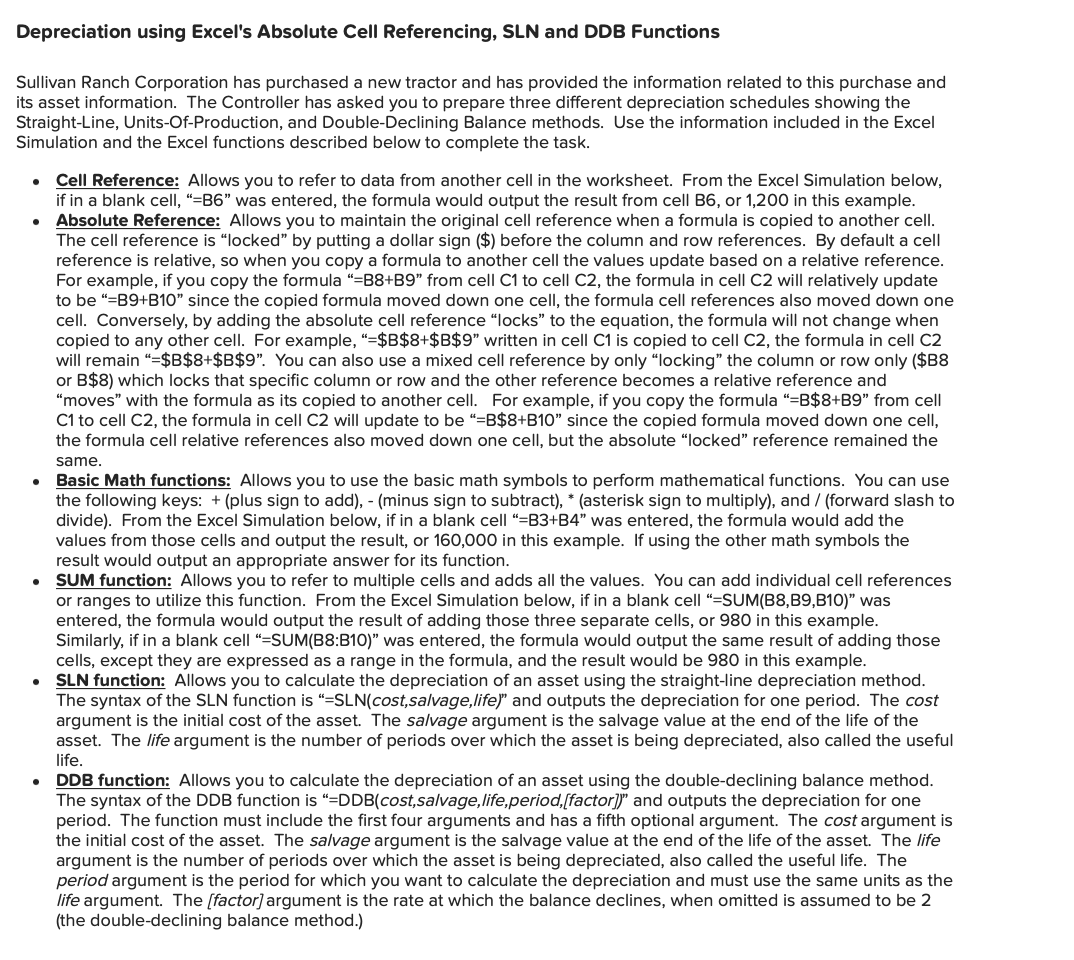 Solved Depreciation using Excel's Absolute Cell Referencing, | Chegg.com