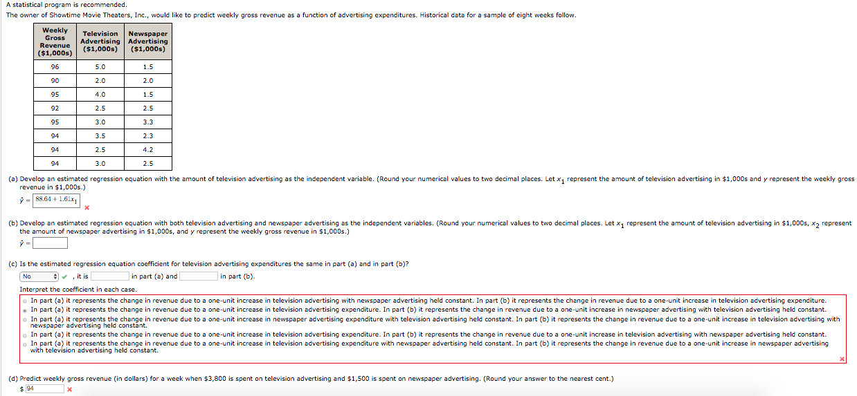 Solved A statistical program is recommended. The owner of | Chegg.com