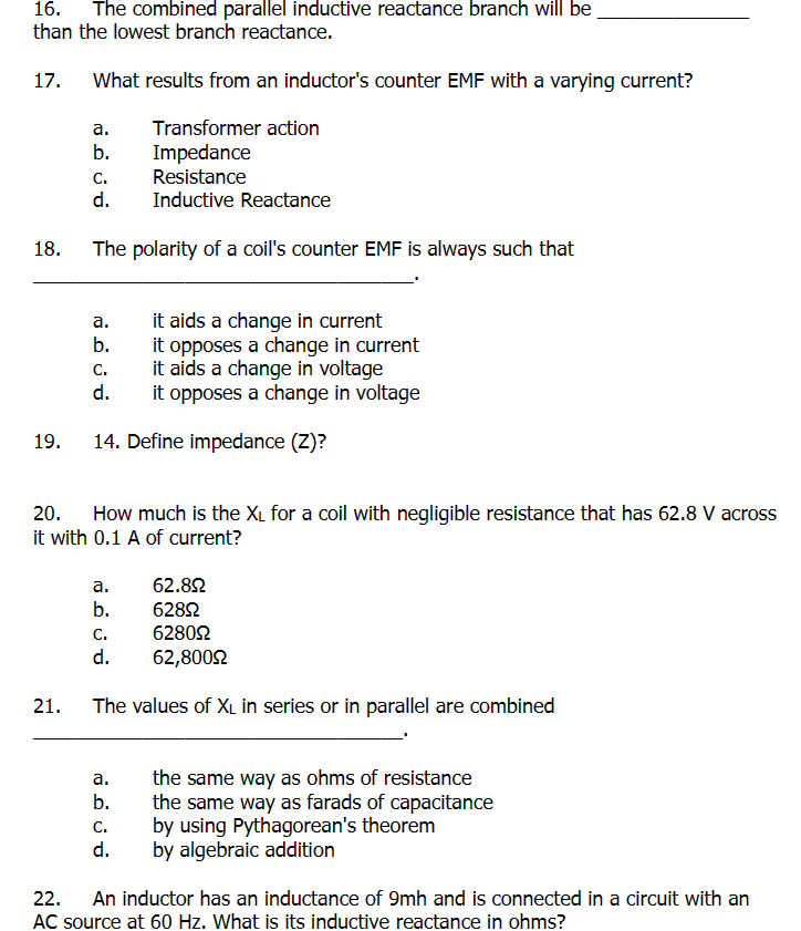 Solved 3 T Or F Inductive Reactance Is Measured In Ohms 4