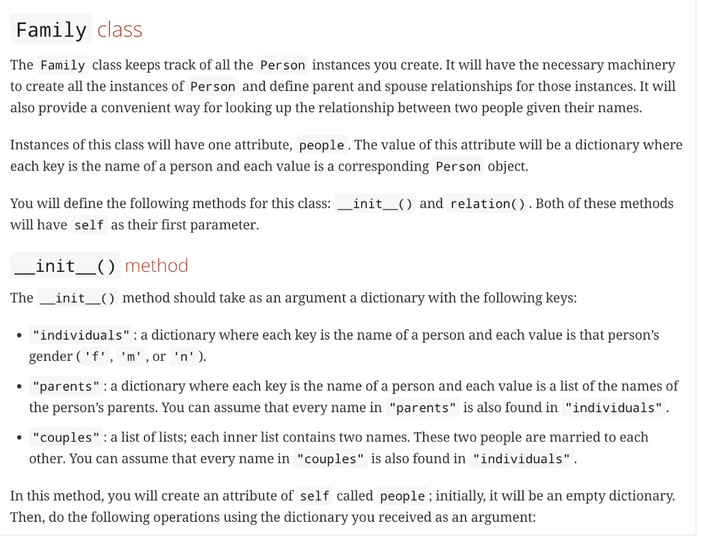 ramıly class The Family class keeps track of all the | Chegg.com