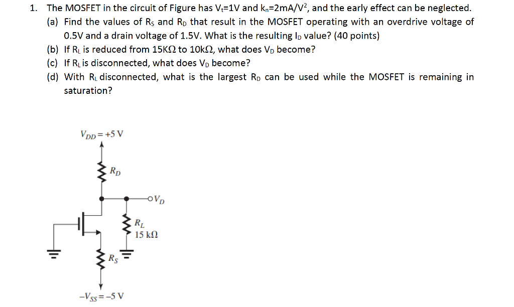Solved 1. The MOSFET in the circuit of Figure has Vt=1 V and | Chegg.com