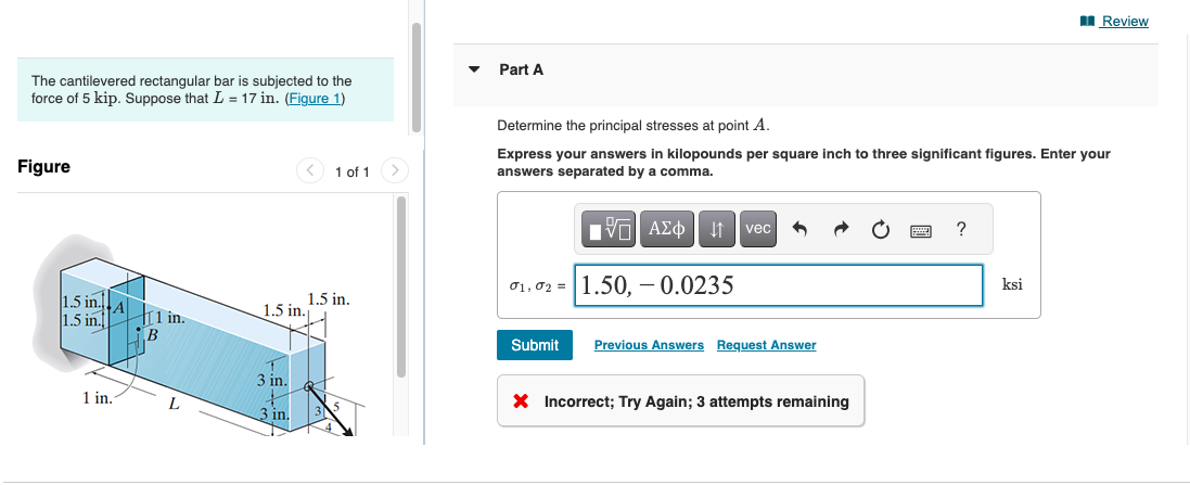 Solved The cantilevered rectangular bar is subjected to the | Chegg.com