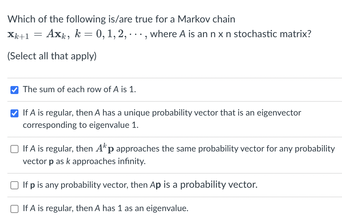 Solved Which of the following is/are true for a Markov chain | Chegg.com