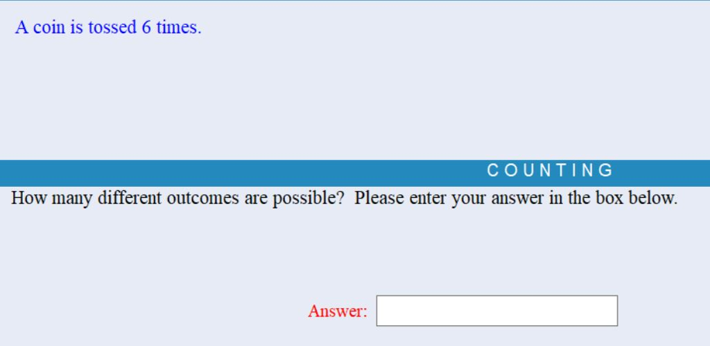 Solved A coin is tossed 6 times. COUNTING How many different | Chegg.com